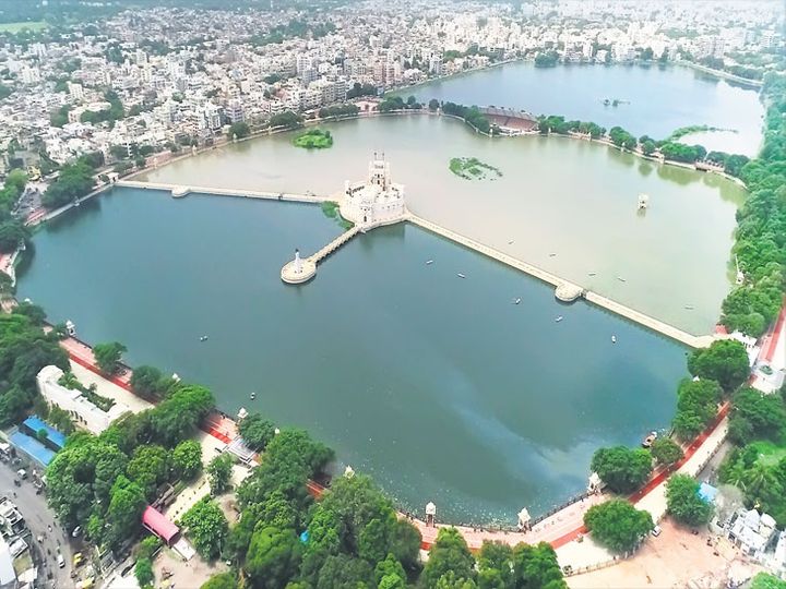 Arial view of the Lakhota lake of Jamnagar | જામનગરના લાખોટા તળાવમાં ...