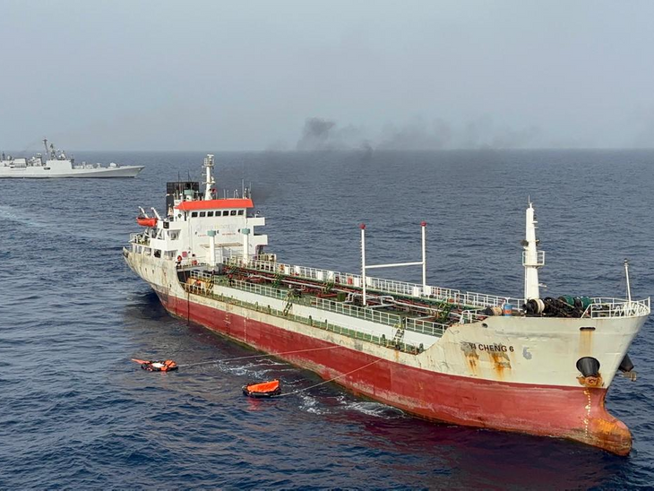 INS Tabar comes to aid of Oman-bound vessel on fire Vessel with 14 ...