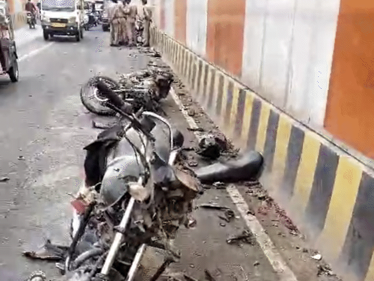 Car runs over 4 bikes in Prayagraj One killed, vehicles shattered into ...