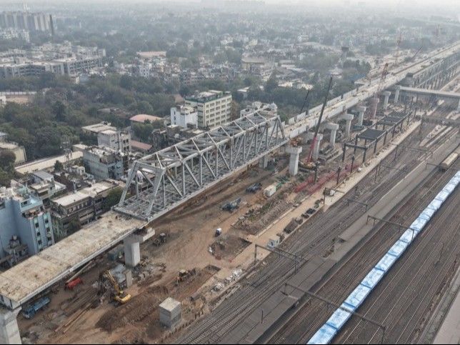 Bullet Train Steel Bridge Completed Over Ahmedabad Metro Tunnel