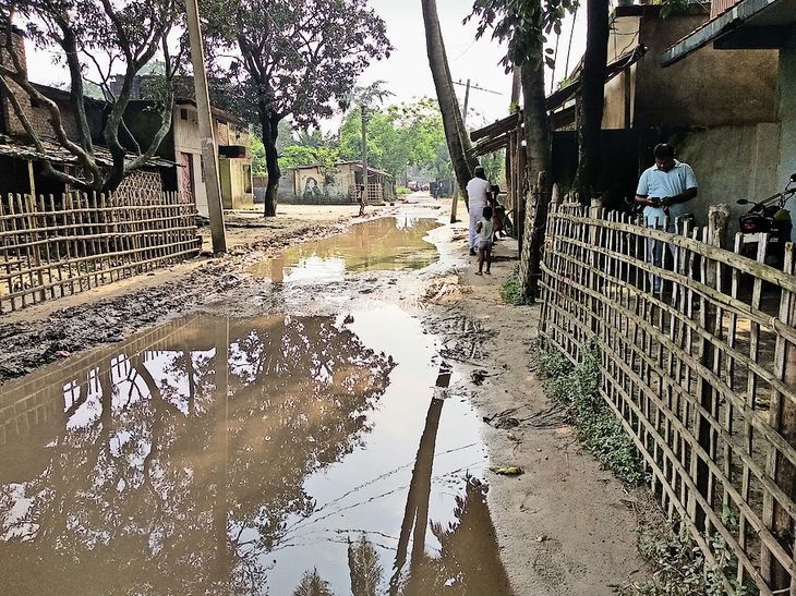 Water logging on PCC road, causing problems
