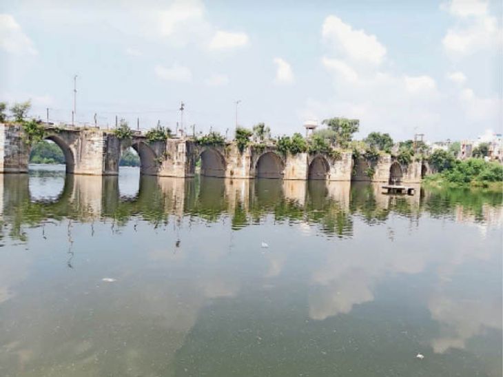 A bridge built on Gambhiri river by adding stones 717 years ago, has ...