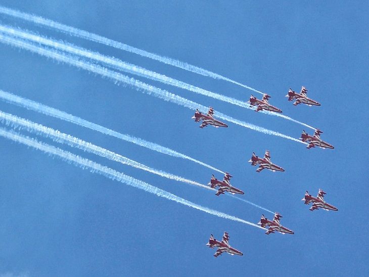 A view of the spectacular air show in Jalandhar, the Surya Kiran team ...