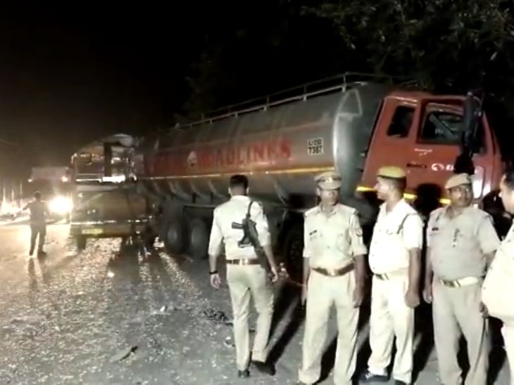 The car going ahead was hit by the tanker, the bus entered from behind ...
