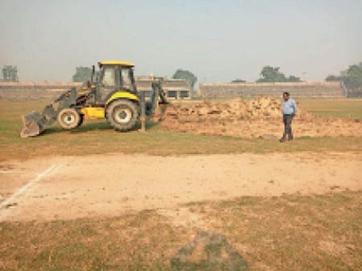 Turf wicket construction work started at Janki Stadium ground ...