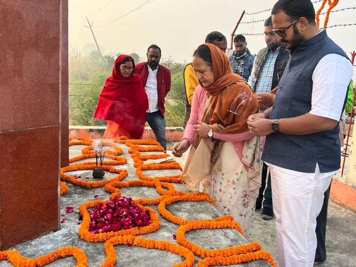 Wife Alka Rai and son Piyush Rai paid floral tributes at the martyr's ...