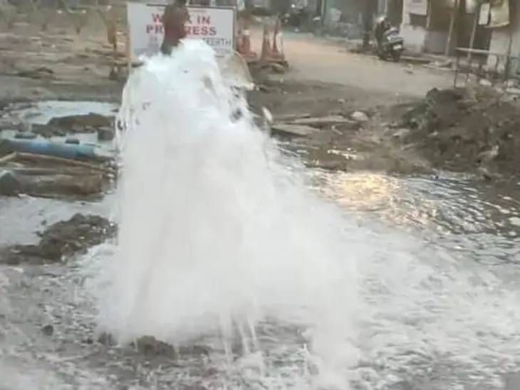 Water fountain rises up to several feet height at Limbodi Gate on ...