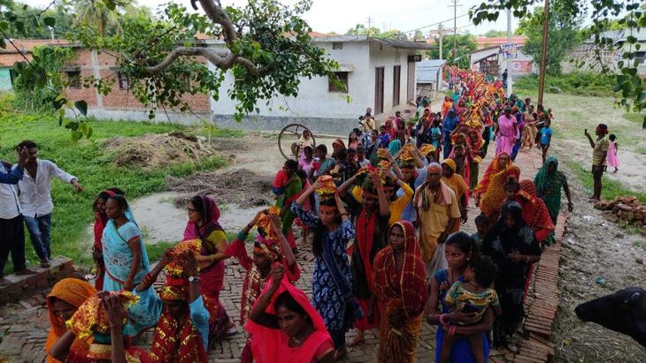 Kalash procession taken out before the installation of the statue of ...
