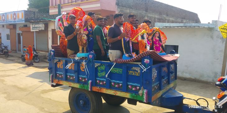 A procession was taken out with the statues of nine goddesses seated in ...