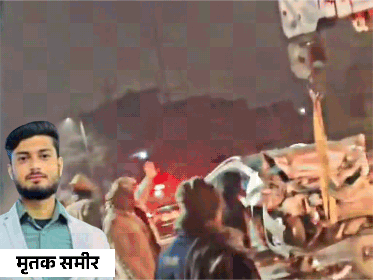 A head-on collision between a canter and a car in Sambhal.