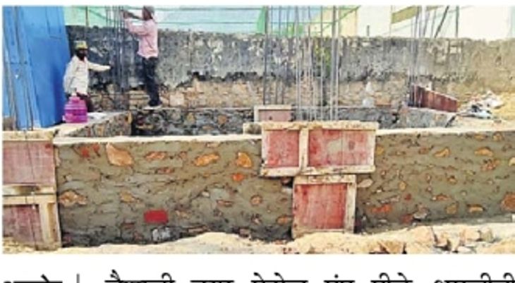 Concrete construction is being done by encroachment on the roadside ...