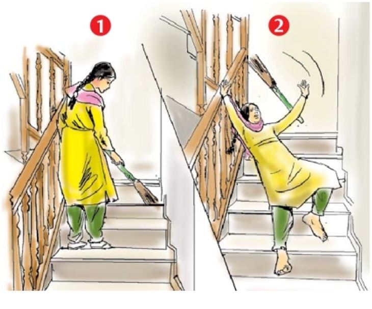 10th class student was sweeping the stairs, she slipped and her scarf ...