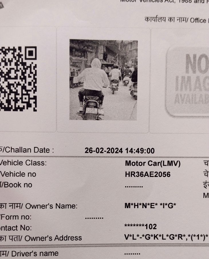 Sent challan for car helmet to home, photo was taken of bike | कार के ...