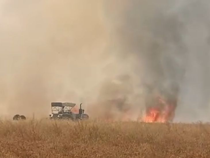 Fire burnt 25 acres of wheat crop. Fire brought under control with the ...