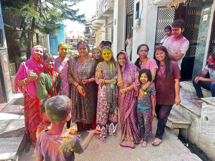 From young to old, everyone applied gulal to each other in reodar ...