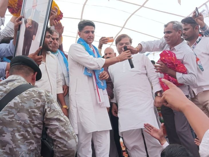 sachin pilot meeting in support of Congress candidate Harish Meena ...