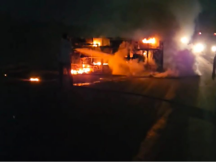 The pickup caught fire after it went out of control and overturned on ...