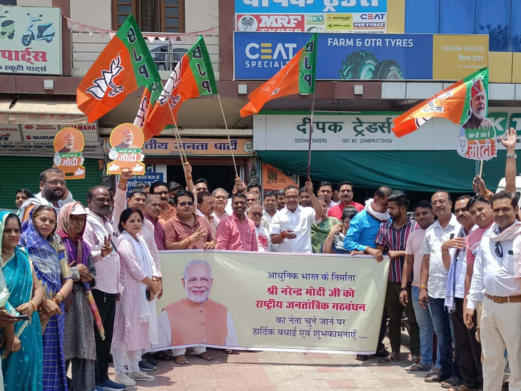 Celebration after Narendra Modi was chosen as the leader of the NDA ...