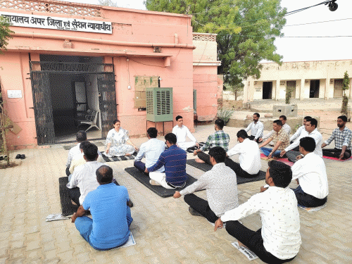 Yoga Day celebrated at different places in Ladnun | लाडनूं में अलग-अलग ...
