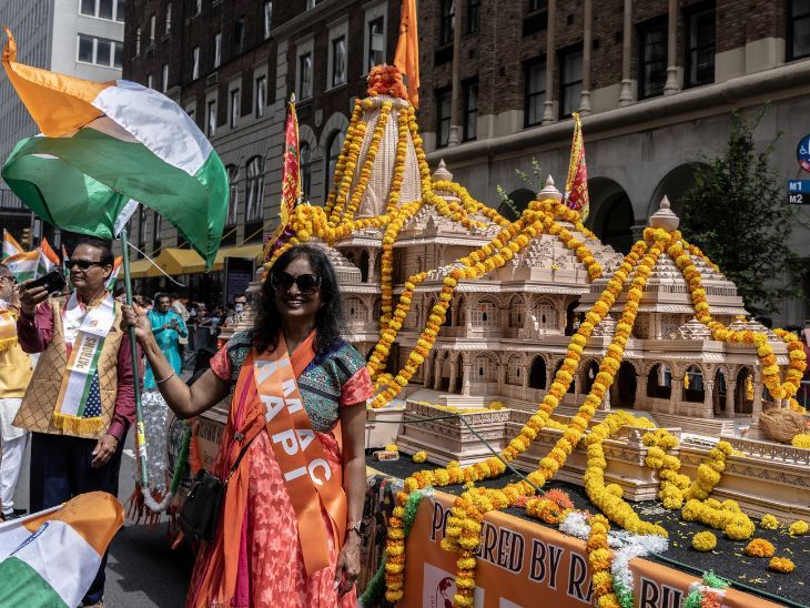 India Day parade in New York, tableau of Ram Mandir taken out