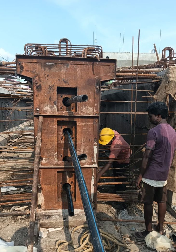 The work of pillar of over bridge is in final stage, work of girder ...