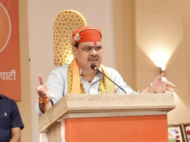 Rajasthan Chief Minister Bhajanlal Sharma and BJP State President Madan ...