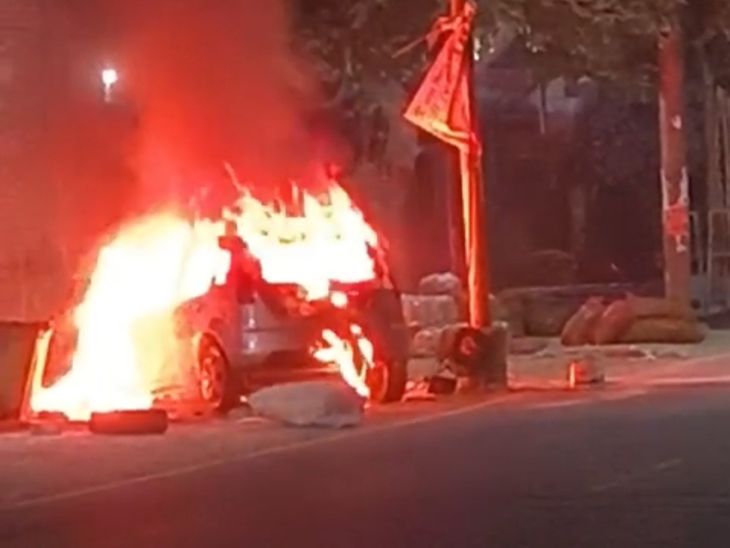 A huge fire broke out in a parked car in Badaun