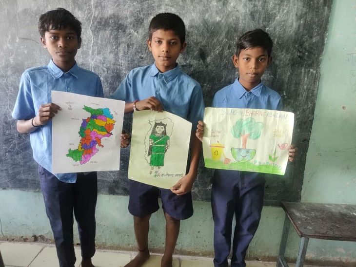 Children made a painting of Chhattisgarh Mahtari in school and also ...