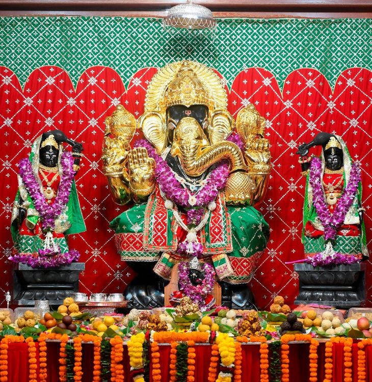 Sri Maha Ganpati temple decorated with lights in Ras Shree Cement premises
