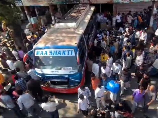 Father and son riding a bike were hit by a bus in Khargone