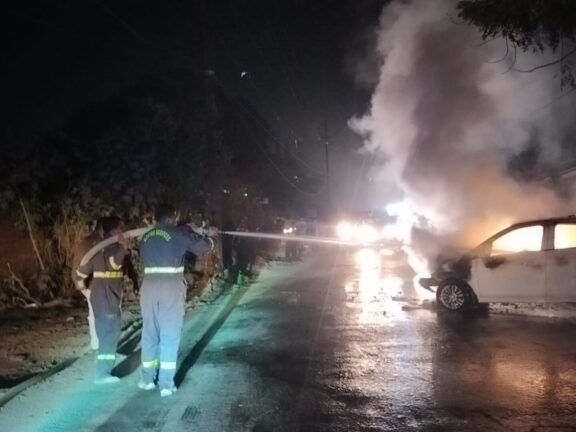 Car caught fire after being hit by an unknown vehicle