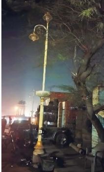 Decorative lights missing, poles remaining