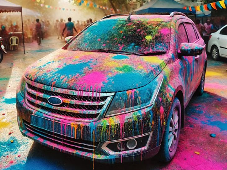 Car and bike painted in Holi colors | होली के रंग में रंग गई कार और ...