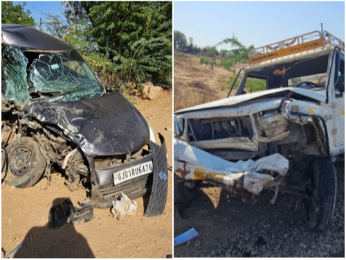 Pickup and car collide on Malwada railway bridge