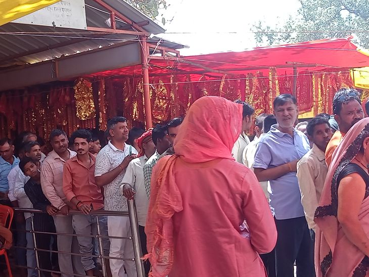 Crowds of devotees gathered at Durga Bhavani temple located in ...