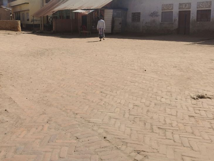 Waterlogging outside the school during rain