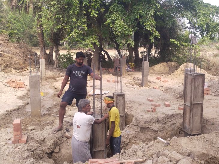 Hanuman temple construction work in progress in Bikapur, Ayodhya ...