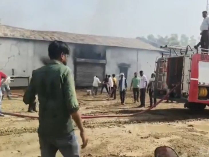 Fire in a sack warehouse in Reico Industrial Area Gangapur city Rajasthan