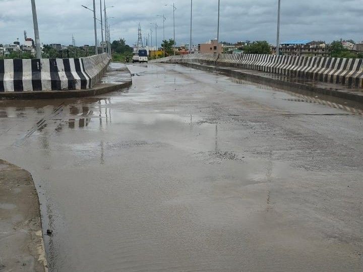 Rain water filled on the over bridge built on Bina-Sagar railway line