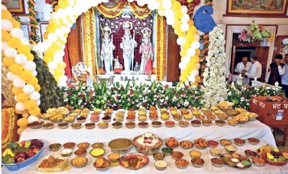 The story of Govardhan Pooja was narrated and a tableau of 56 offerings ...