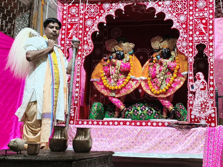 Sri Krishna and Balarama are seated in the bungalow at the Nanda Baba ...