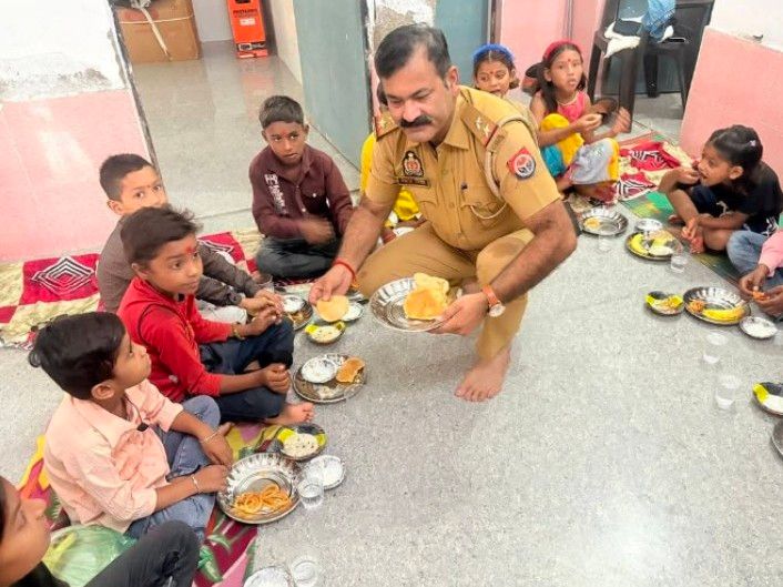 In Achalda, the station in-charge organised a feast for girls on Ram ...