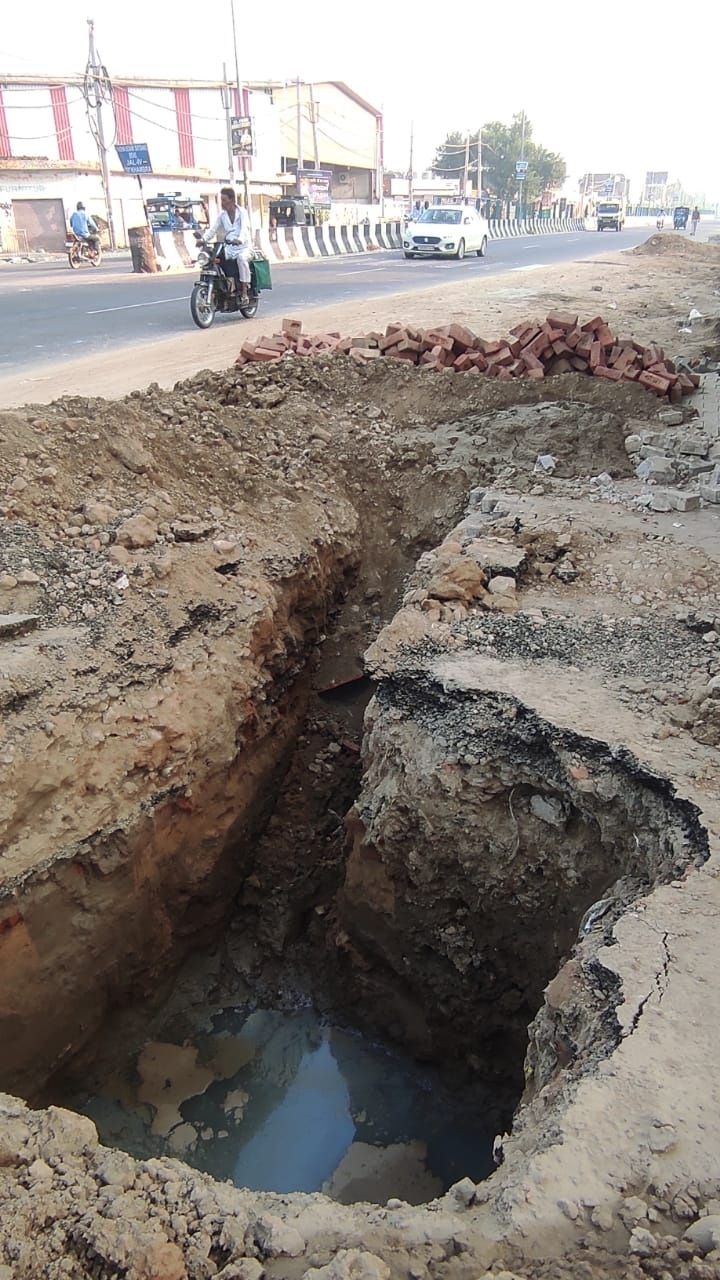 Dug up the road to connect the sewerage, leaving an 8-foot pit.