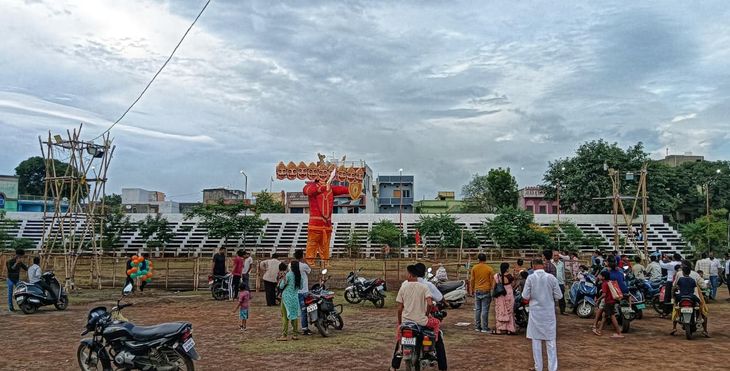 A 35-foot-tall effigy of Ravana was burnt in the high school grounds.