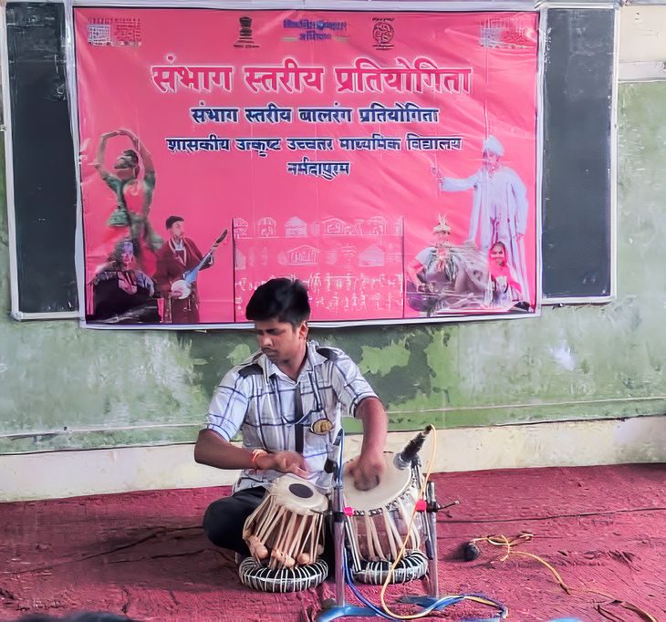 Shubh Agarwal won the first place in Tabla playing.