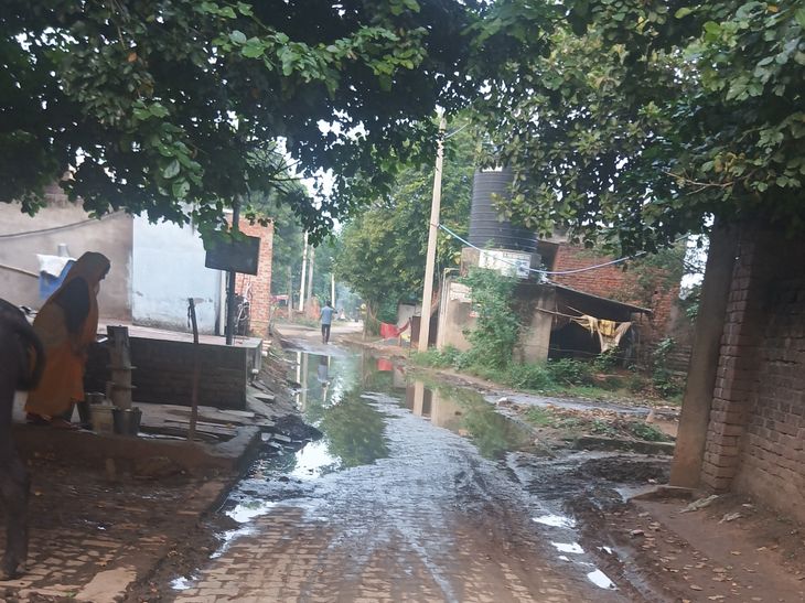The streets of Udaipur Kala are filled with water. | उदयपुर कला में ...