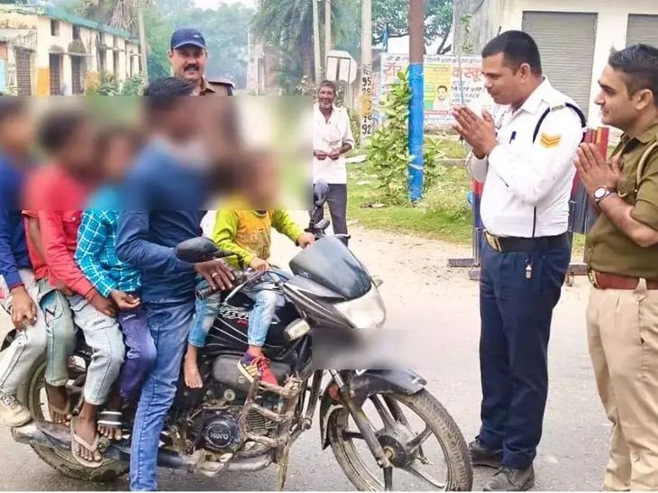 The young man made 6 children sit on his bike. | हापुड़ में युवक ने ...