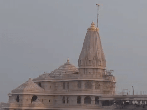 Ayodhya. Mobile phones are not allowed for guests at the flag hoisting ...