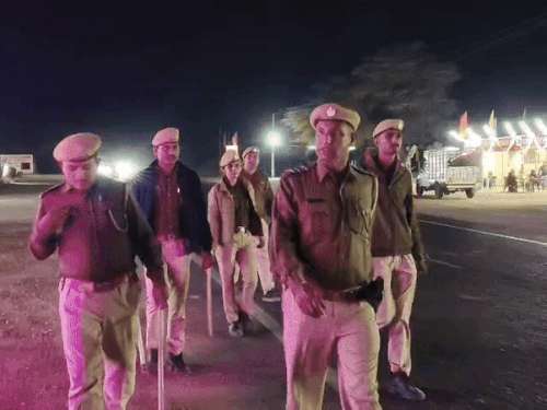 Lathi police station officer took charge and started foot patrolling.