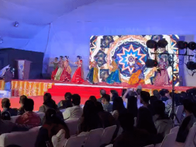 Models walk the ramp wearing clothes designed by students.